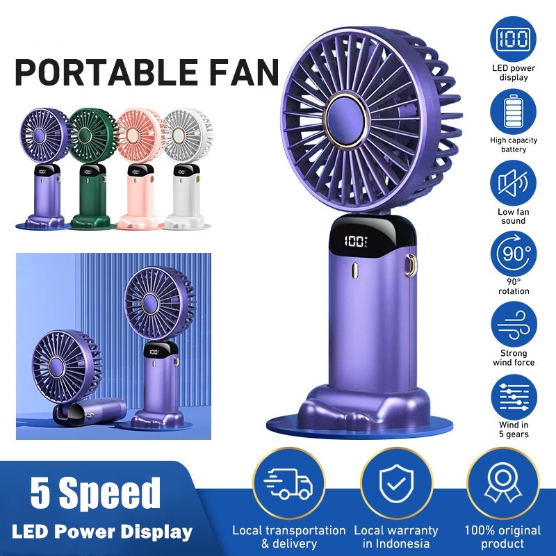 Rechargeable Cooling Fan Portable Folding Digital Display 5 Speed ...