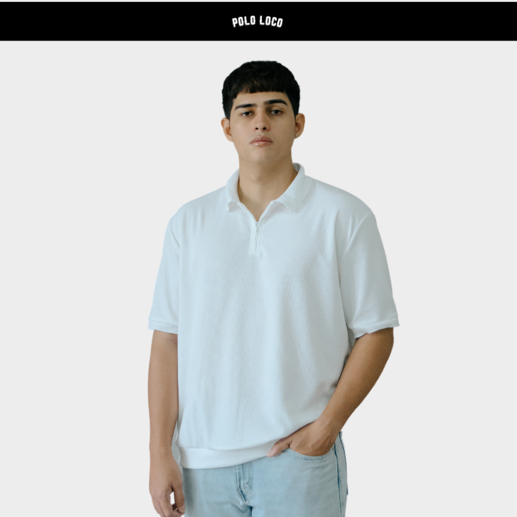 POLO LOCO Off-White Half- Zip Polo Shirt | Shopee Philippines