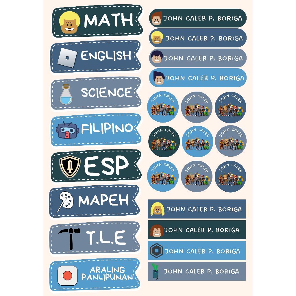 Name Sticker Subject Personalized for Notebook School Kids Label ...