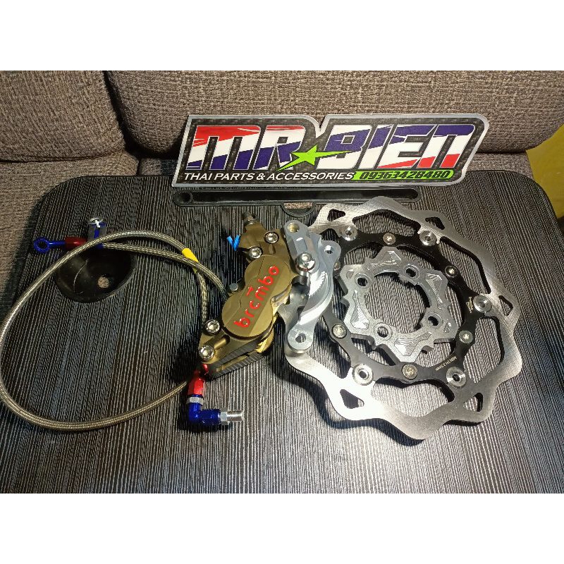 4pot caliper set with 260mm disc garfel & brake hose 90digree fit for ...