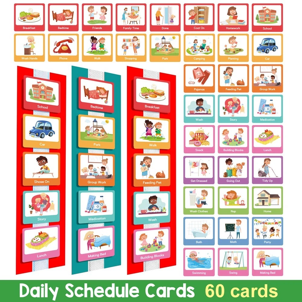 60Pcs Visual Schedule Chart for Kids Morning Bedtime Behaviors Daily ...