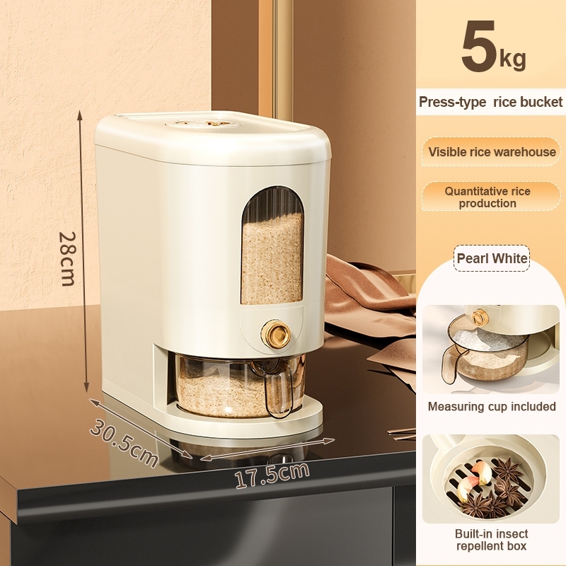 Aesthetic Rice Dispenser 10kg Capacity Organizer Rice Storage Container ...