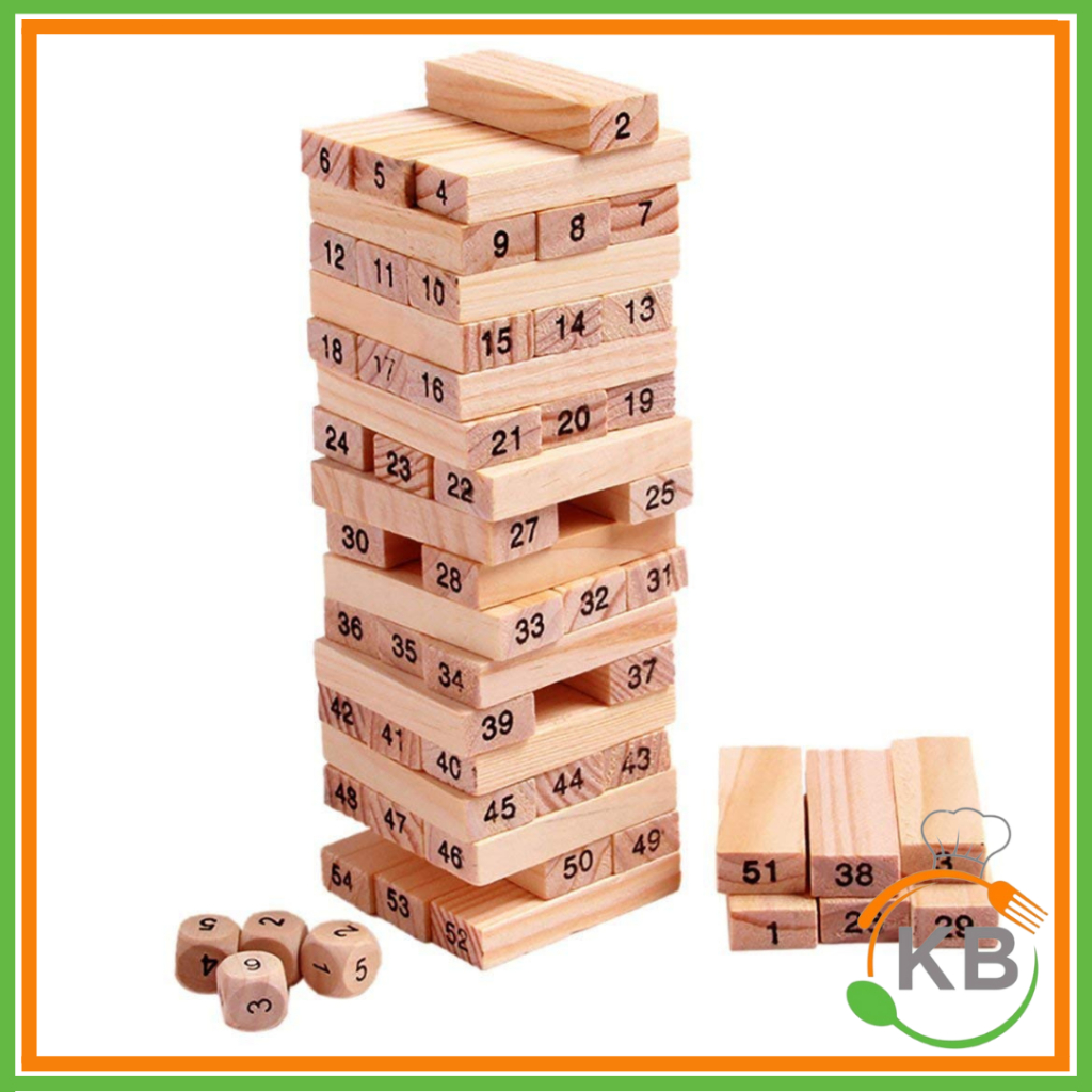 Tower 54 Pieces Numbered Wooden Block Stacking Game with 4 Dices ...