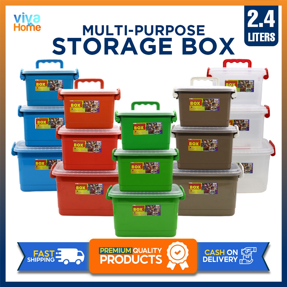 Vivahome Plastic Small 2.4L Multi-Purpose Storage Box with Handle ...