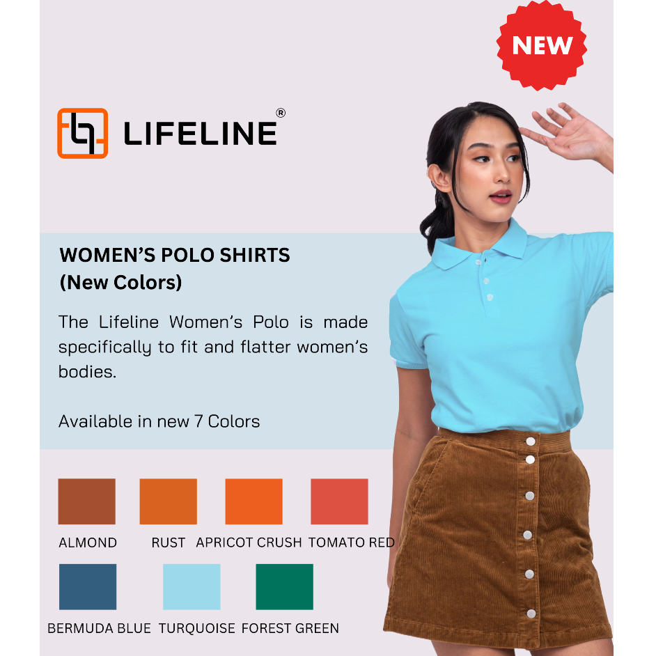 Lifeline Women's Polo Shirt (Almond | Rust | Apricot | Tomato | Bermuda | Turquoise | Forest ...