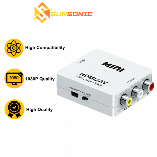 Hdmi To Av (Rca) Converter Av/Cvbs Adapter Hd1080p Mini Hdmi2Av Video ...