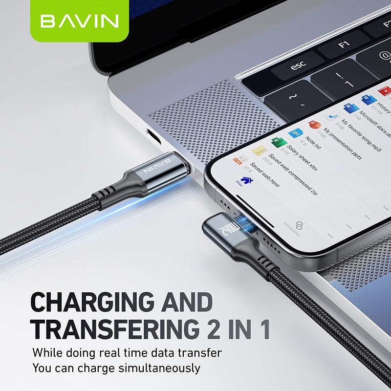 BAVIN CB333 Super Fast Charging Nylon Braided w/ 2 Meters Cable 240W ...