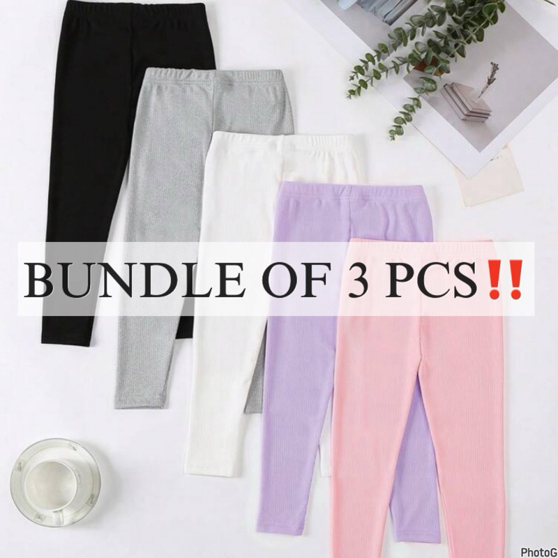 ( BUNDLE OF 3 PCS ) Plain Leggings for Girls - 7 to 10 Years Old ...