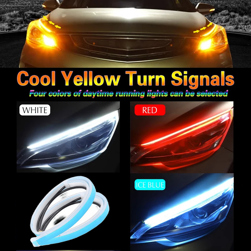 Car led DRL 12V daytime running light Flow Turn Signal Guide Two Color ...