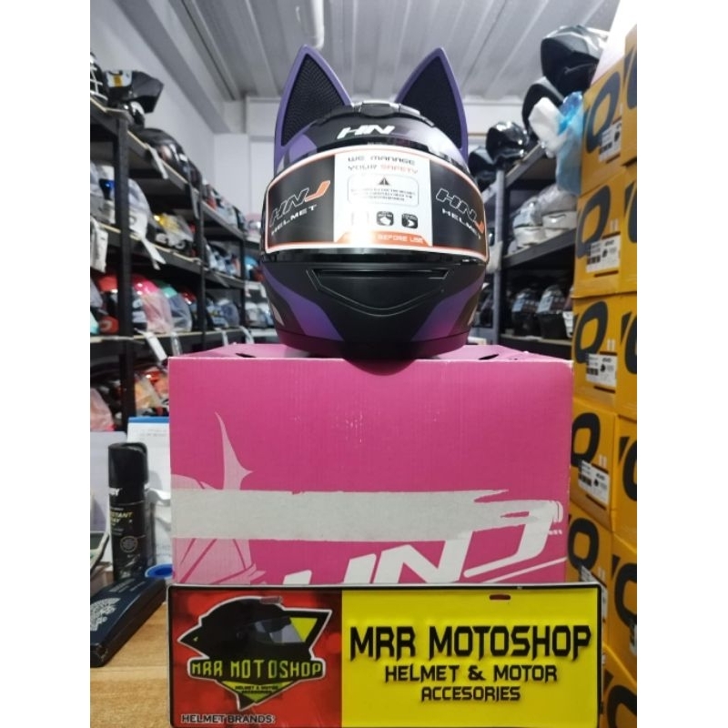 HNJ 902 cat series matteblack violet fulface helmet | Shopee Philippines