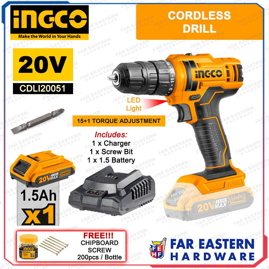 INGCO Cordless Drill 10mm 20V CDLI20051 | CDLI200515 INPTCL | Shopee ...