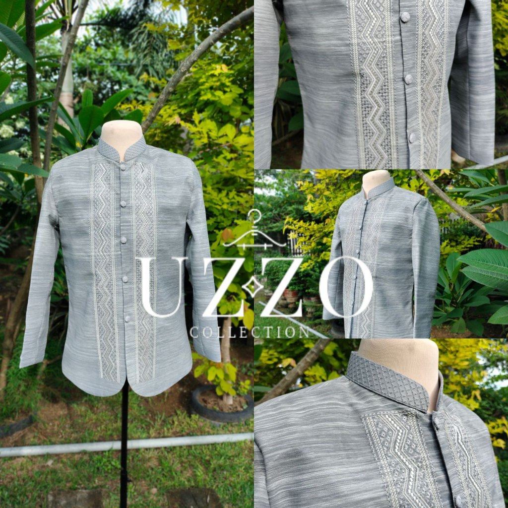 HABLON Coat Barong for Men Grey Color with Computerized Embroidery ...