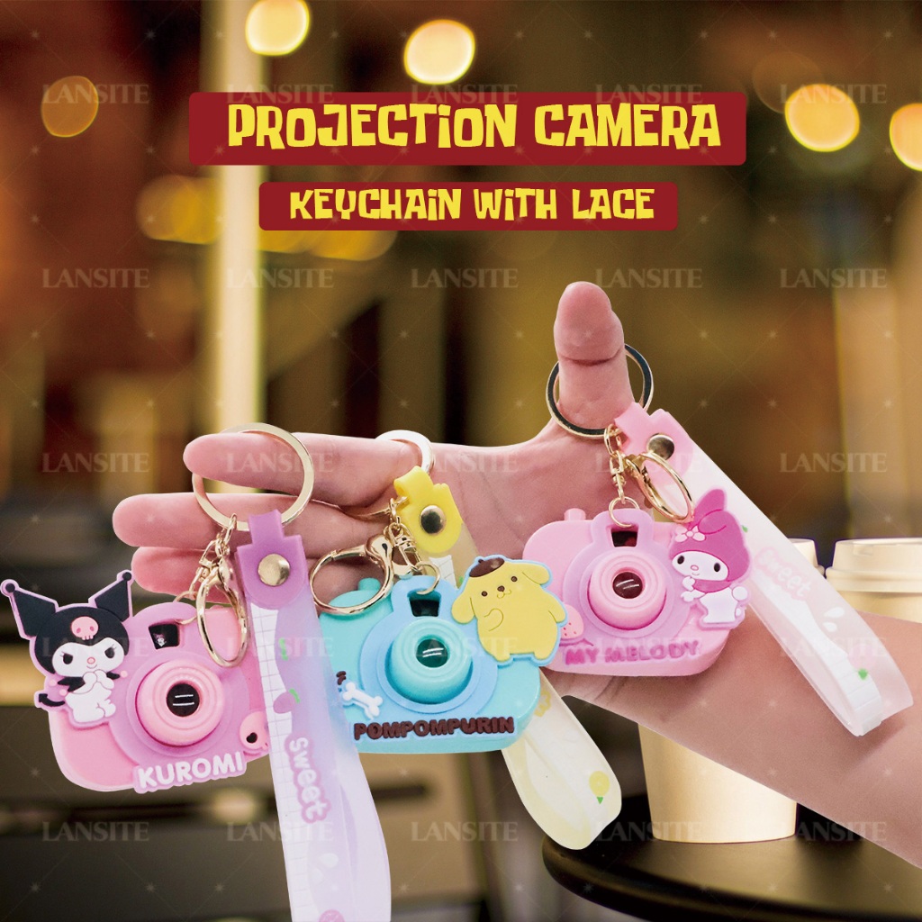 Lansite Cartoon projection camera Keychain with lace fashionable cute ...