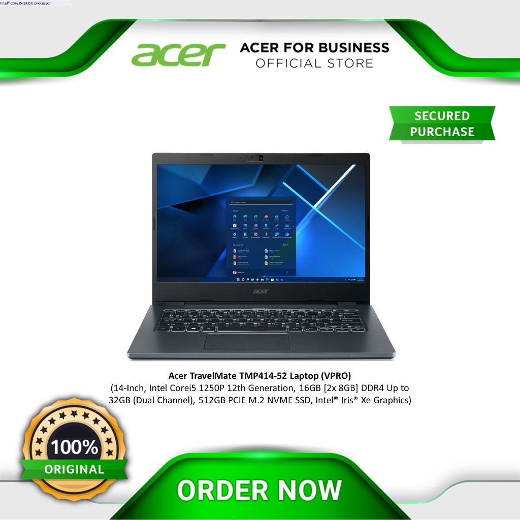 Acer TravelMate TMP414-52 (VPRO) Laptop 14-Inch Display, Intel i5 1250P ...