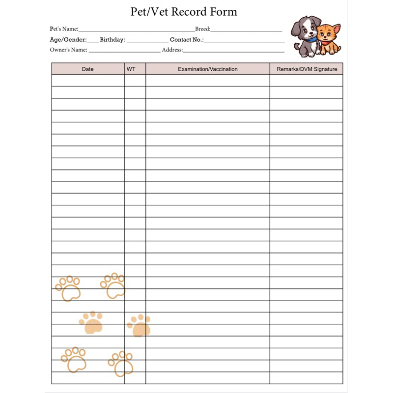 PET RECORD | VET RECORD FORM | Shopee Philippines