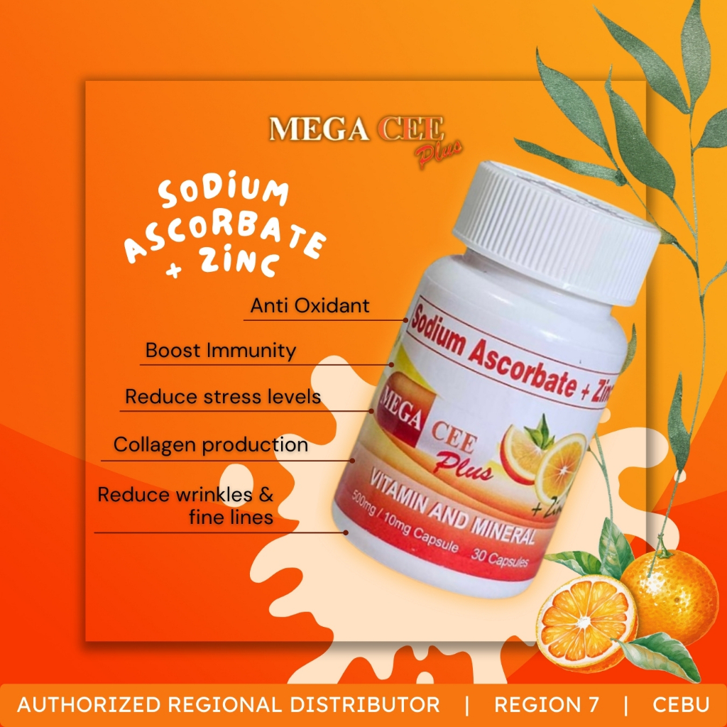 Mega Cee Plus Sodium Ascorbate + Zinc 30capsules 500mg | Shopee Philippines
