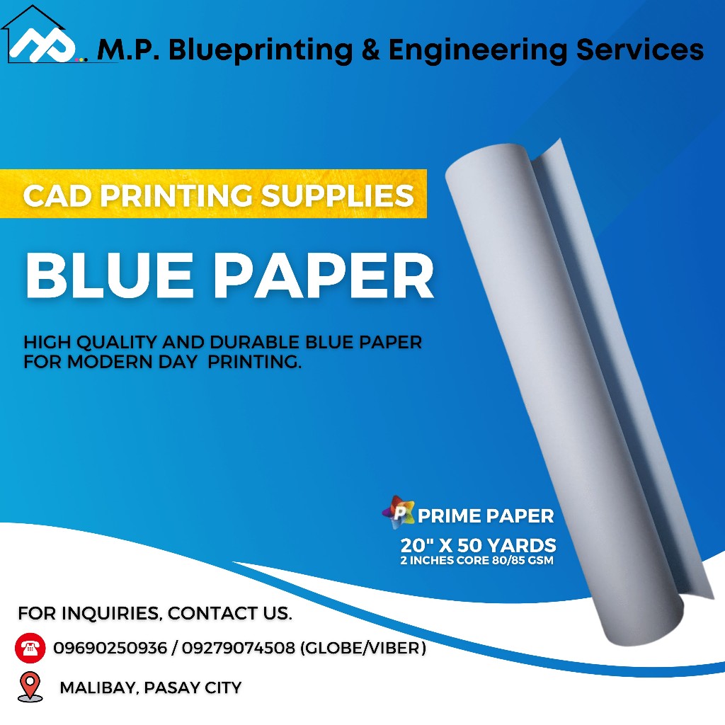 Blue Paper Roll 20 inches x 50 yards - Digital Blueprint Paper 2 inches ...