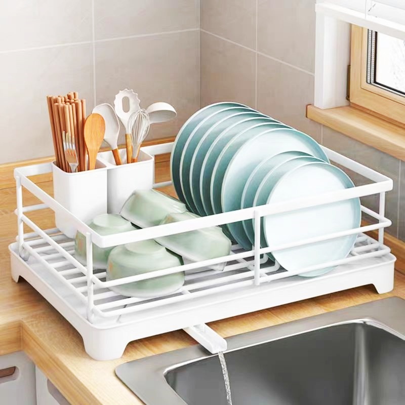 Kitchen dishes and chopsticks storage rack with drainage pipe tray ...