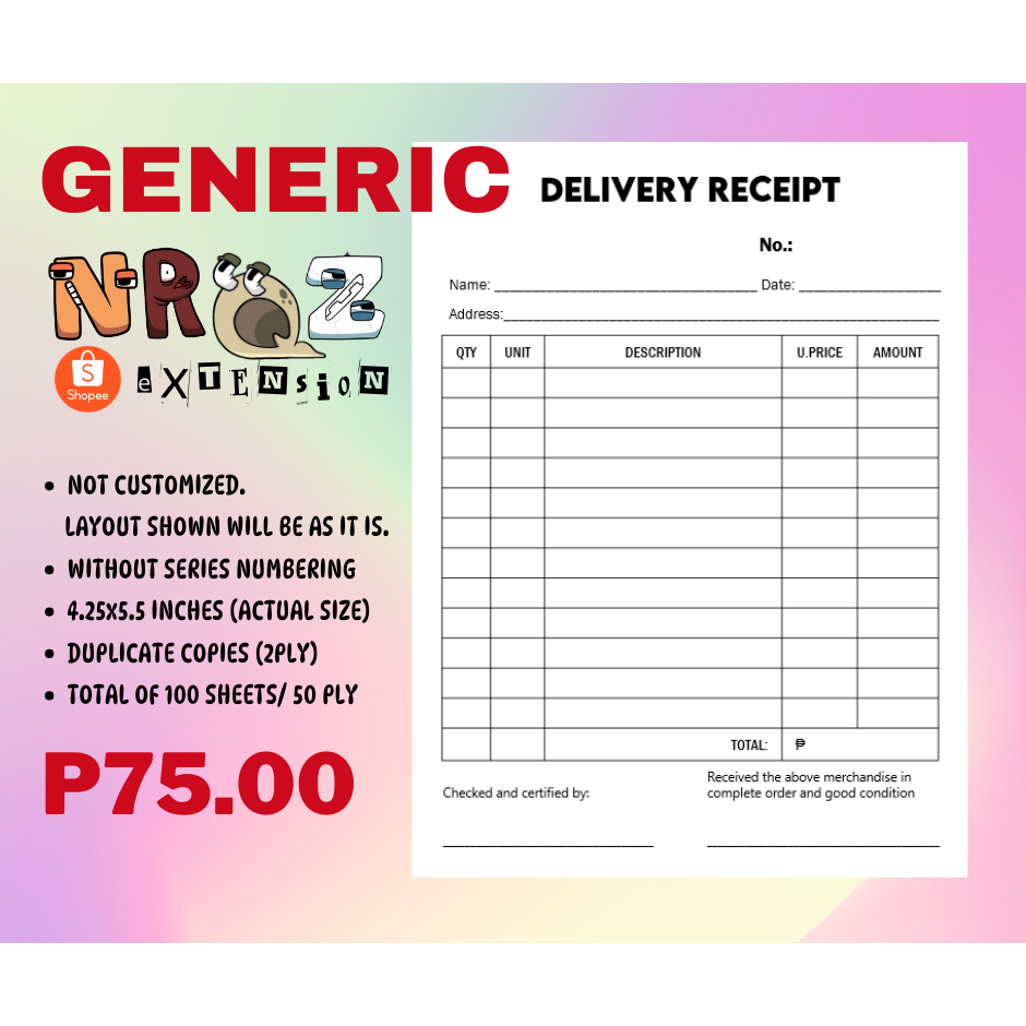 DELIVERY RECEIPT Carbonized -- Generic Only | Shopee Philippines