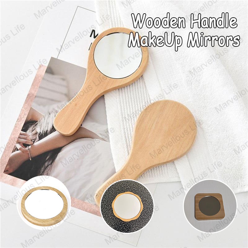 Portable Wooden Hand Mirror with Comb Vintage Make Up Mirrors with ...