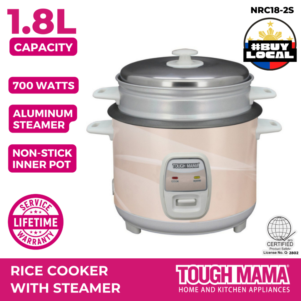 Tough Mama NRC18-2S Light Brown Rice Cooker with Steamer Non-stick 1.8L ...