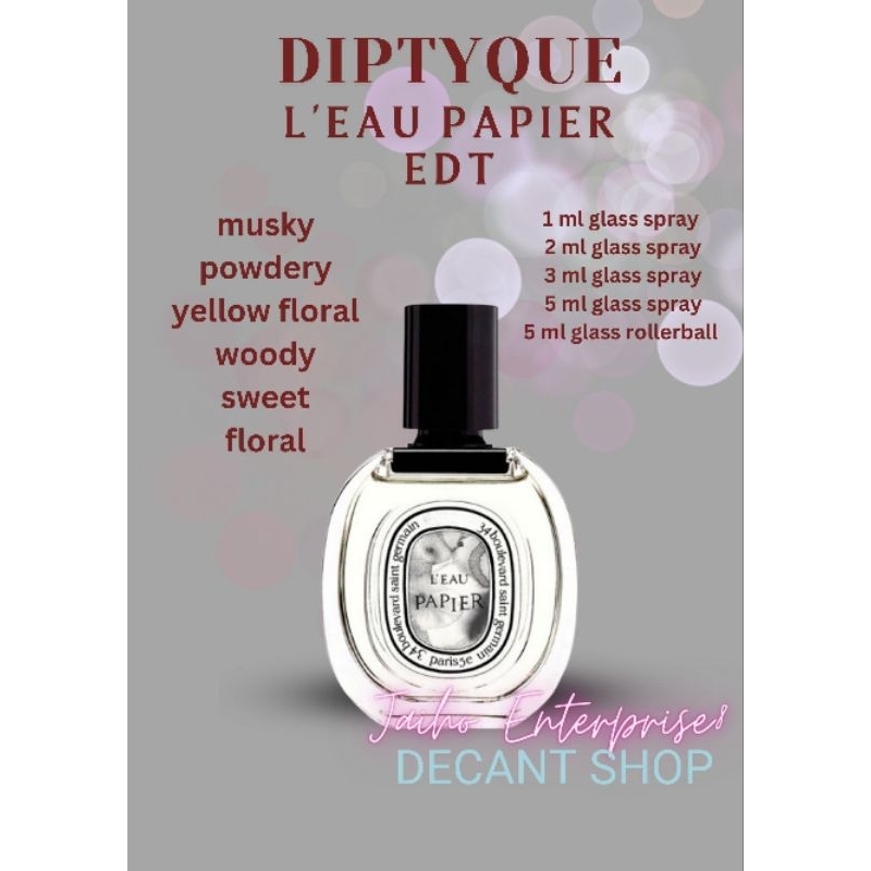 Sample Bottles Authentic Niche Perfume Collection Diptyque L'eau Papier ...