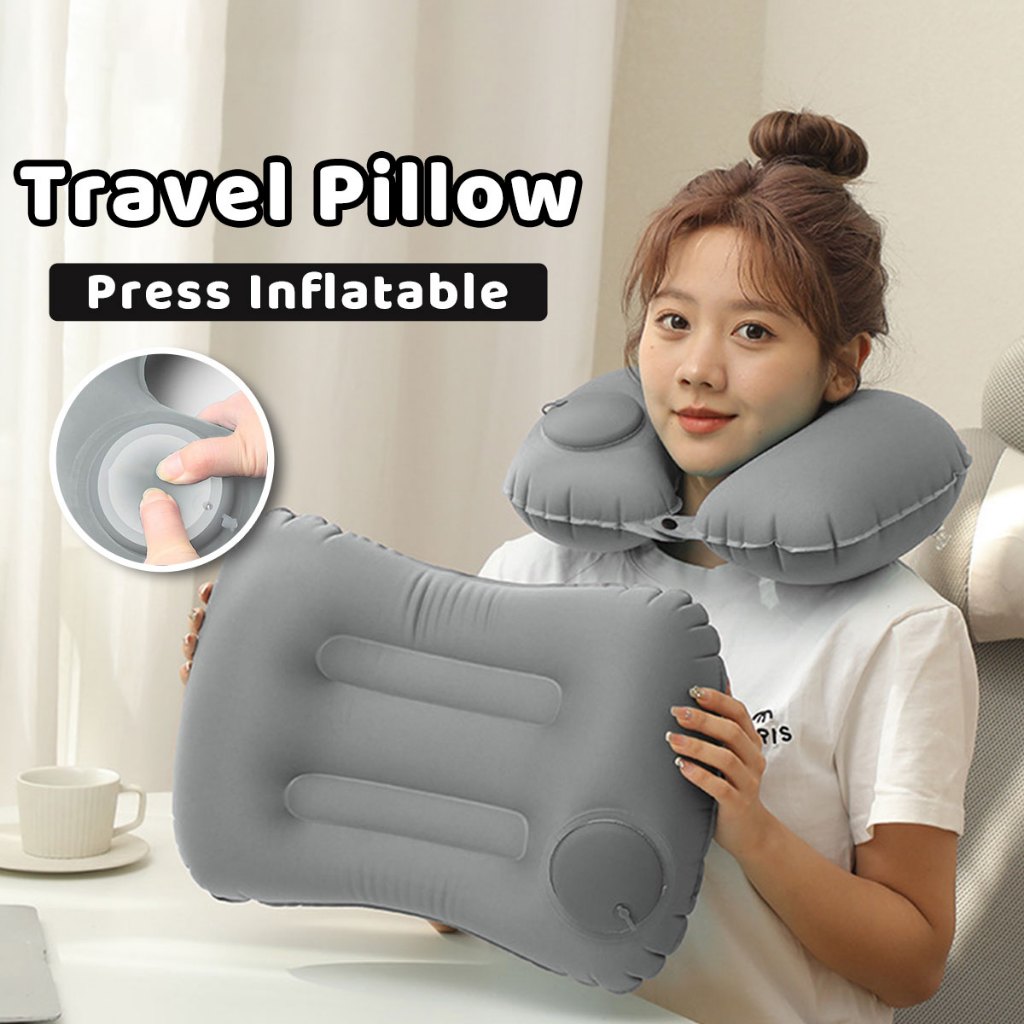 Ultralight Inflatable Travel Pillow - Grey Square Shape with Hand Press ...