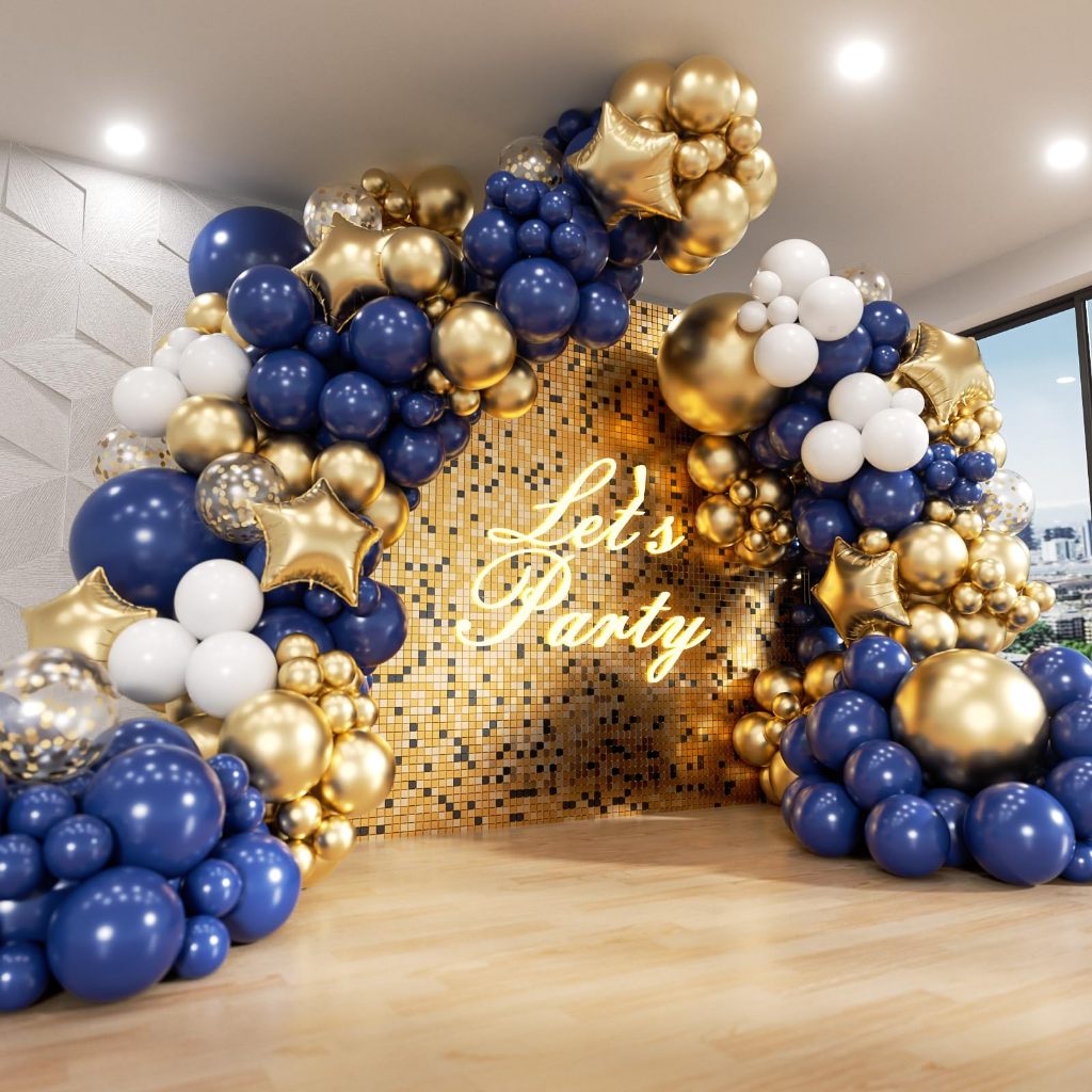 Navy Blue Gold Balloons Arch Kit, 102pcs Navy and Gold Confetti White ...