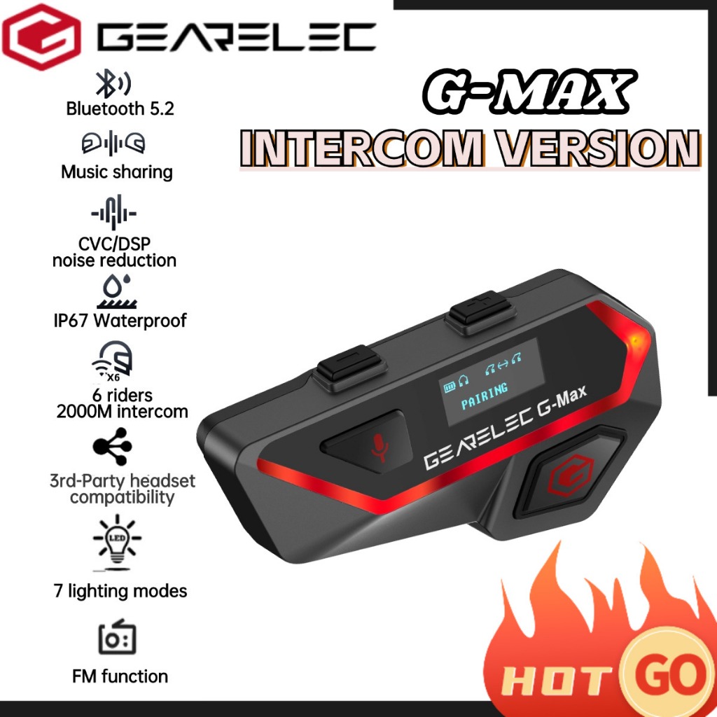 GEARELEC G-Max Group Of 6 Wireless Intercom Bluetooth Helmet Motorcycle Headset 2000M FM Radio ...