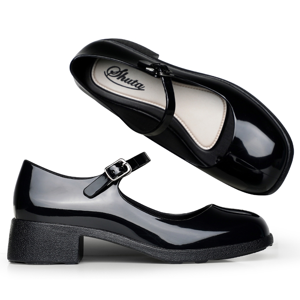 Kids Girl stylish glossy design black school shoes wedge girl footwear ...