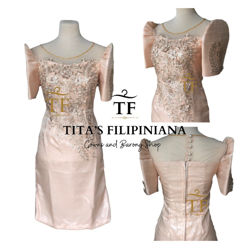 Two-Tone Pinya Mestiza Dress Modern Filipiniana Midi | Shopee Philippines
