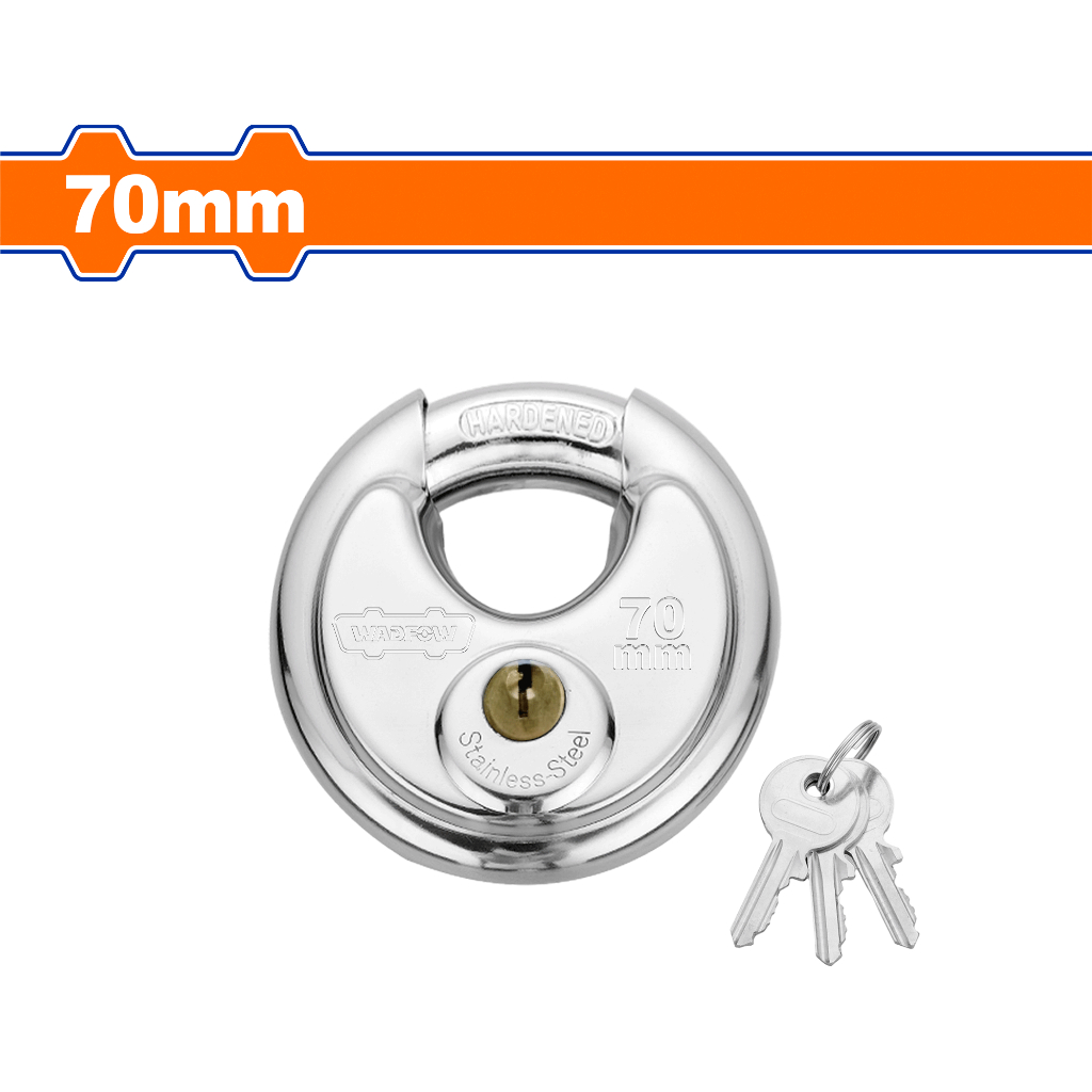 Wadfow 70MM Stainless Steel Disc Padlock with Keys Anti-Theft Security ...
