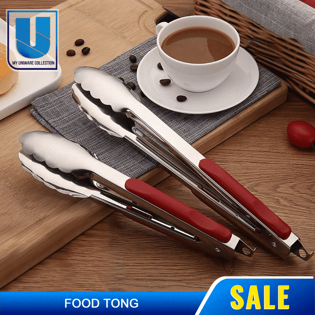 Portable Stainless Steel Plastic Kitchen Tong BBQ Clip Salad Bread Food ...