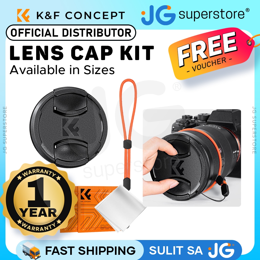 K&F Concept Snap-On Center Pinch Camera Lens Cap with Wrist Strap & Microfiber Cleaning Cloths ...
