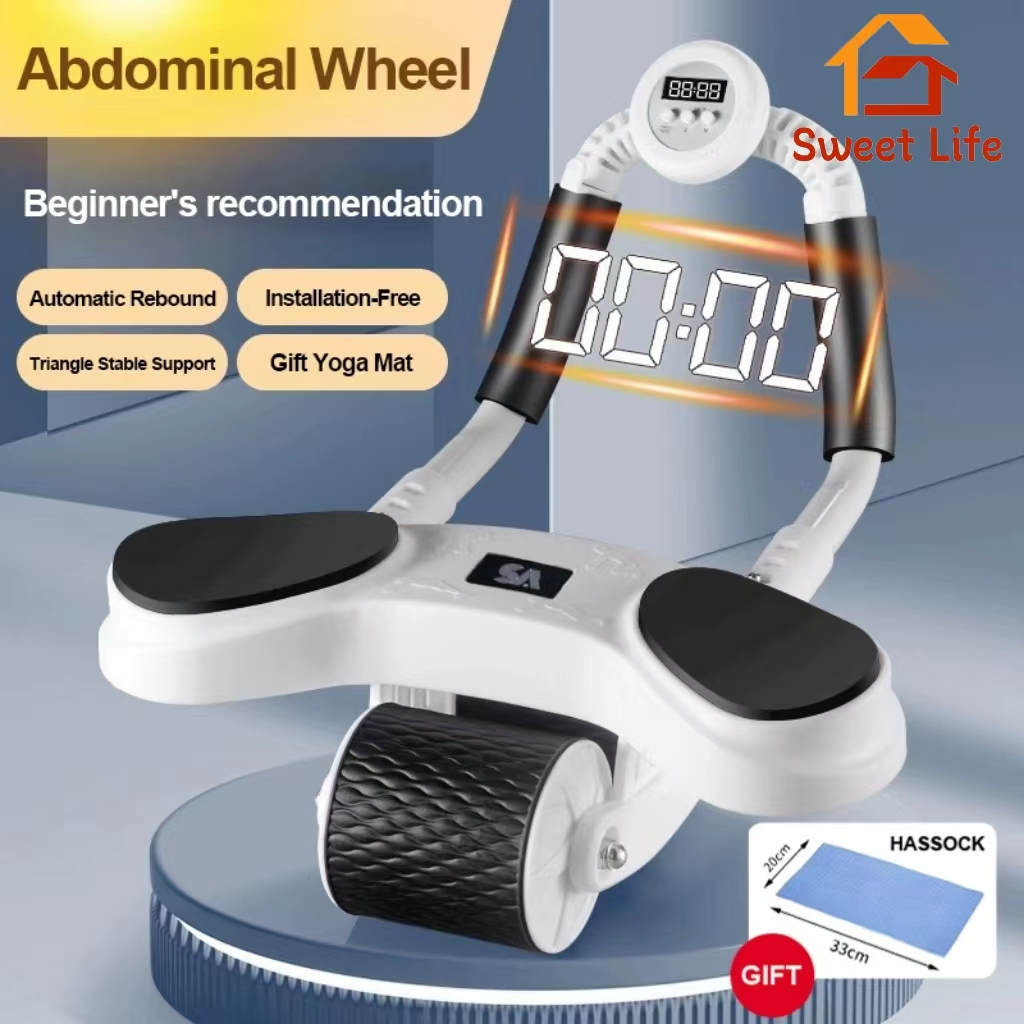 Multifunctional Ab Roller Wheel Plank Trainer with Timer LCD Display ...
