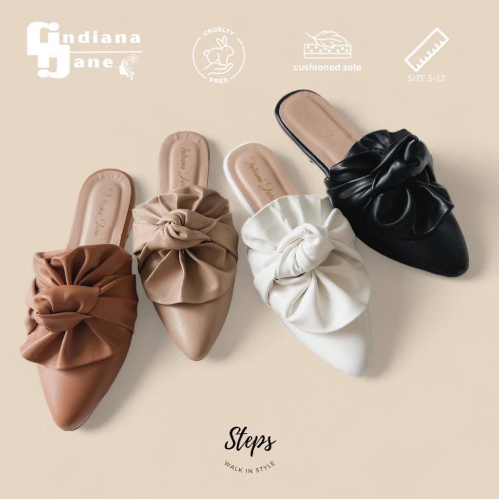 BERLIN Bespoke Neutral Knotted Detail Pointed Mules | Shopee Philippines