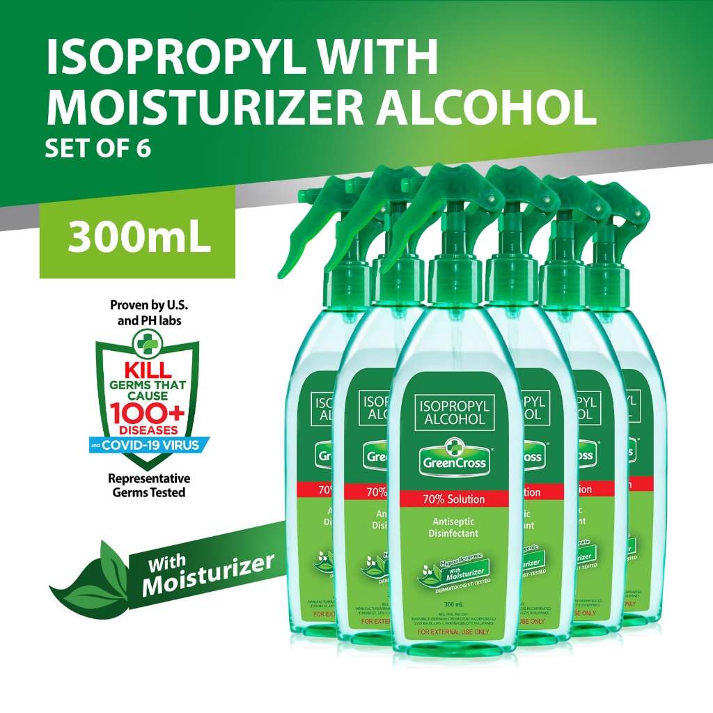 Green Cross Isopropyl Alcohol with Moisturizer 70% Solution (300 mL) x6 | Shopee Philippines
