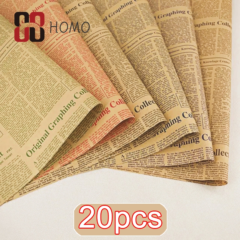 【20pcs】50*70cm Kraft Paper English Newspaper Bouquet Packing Paper ...