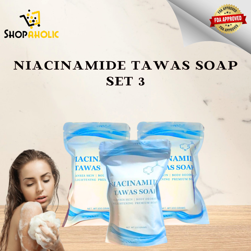 NIACINAMIDE TAWAS SOAP(SET 3) Cleanses Skin Body Deodorant Skin Lightening Premium Soap Bar 100g ...