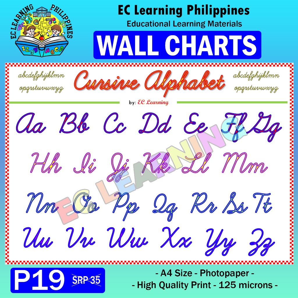 CURSIVE ALPHABET Laminated Educational Wall Chart for Kids - EC ...
