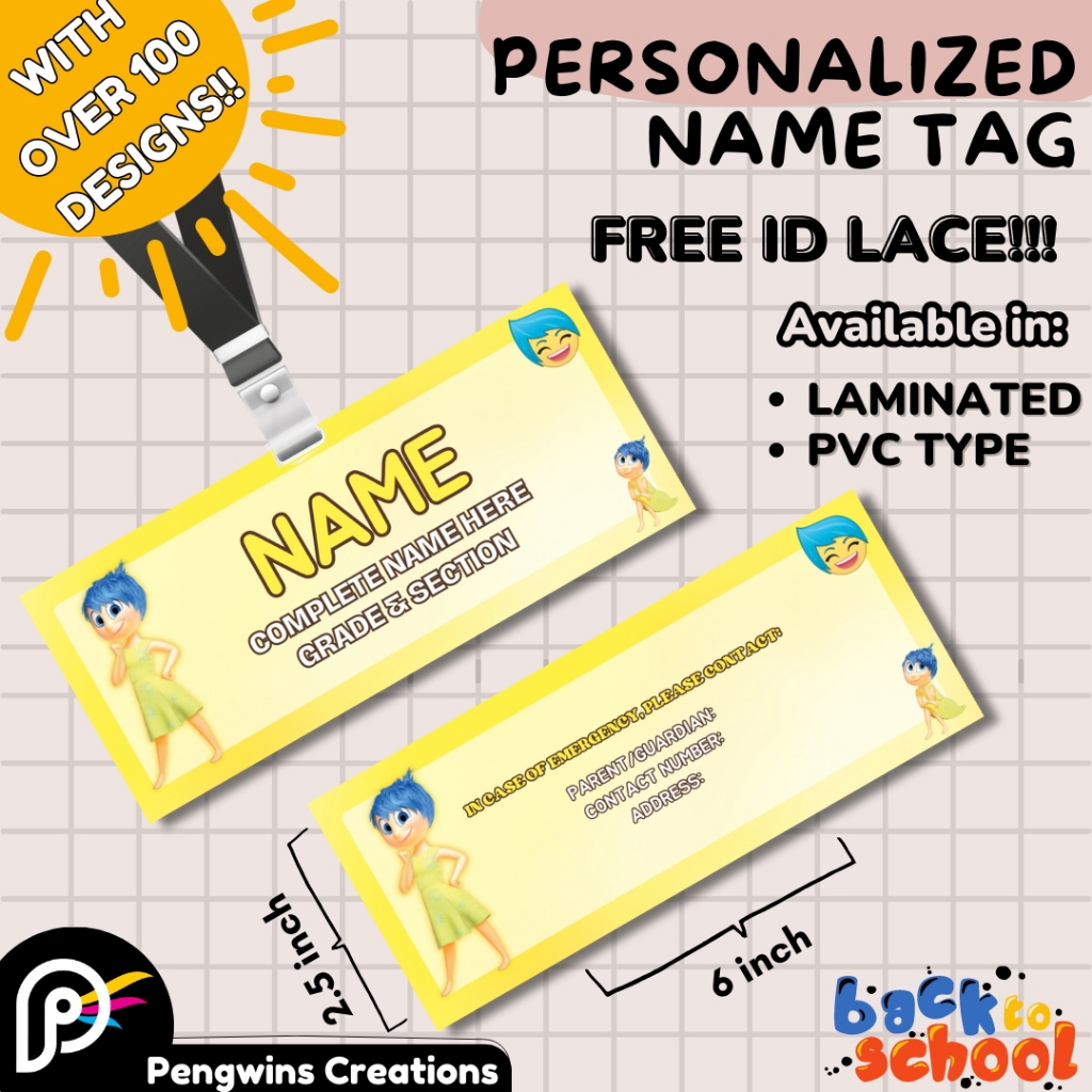 INSIDE OUT Designs - Customized PVC or LAMINATED School Name Tag for ...