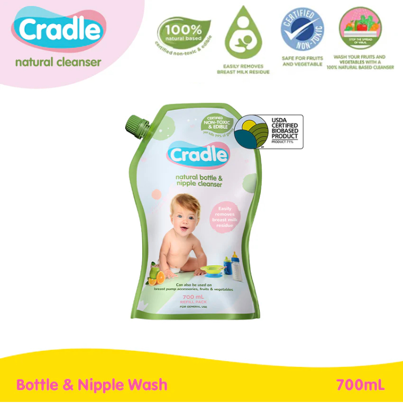Cradle Natural Bottle Wash & Nipple Cleanser 700ml Refill (500mL + Free ...