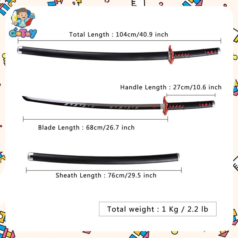 40.9 Inch Demon Slayer Sword Cosplay Anime Sword 104cm Demon Slayer ...