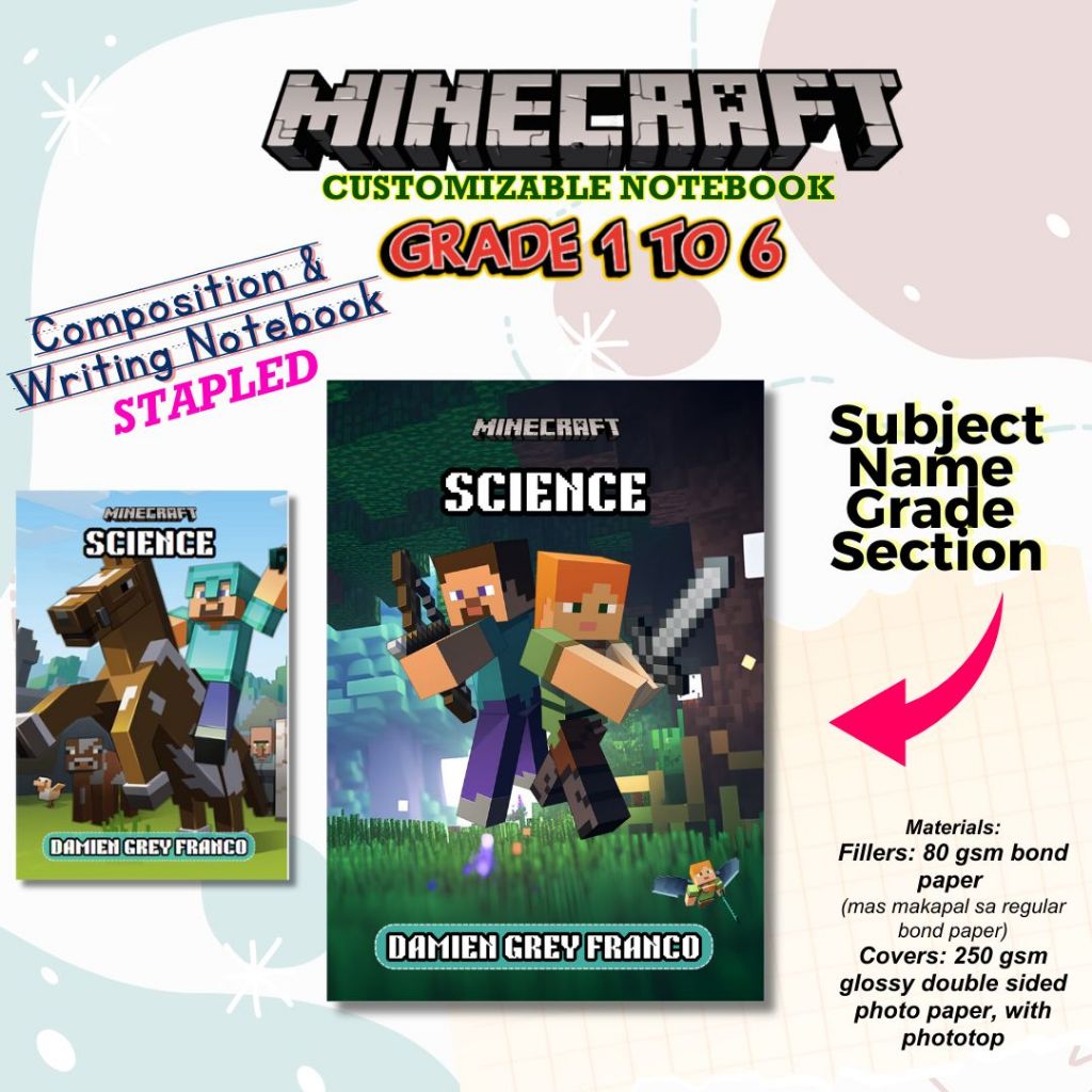 Customized Minecraft STAPLED NOTEBOOK-A5-80 pages with phototop ...