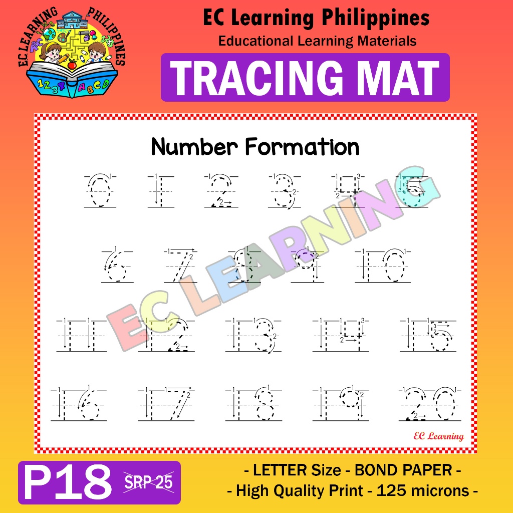 NUMBER Tracing Laminated Activity Write and Wipe (REUSABLE) EC LEARNING ...