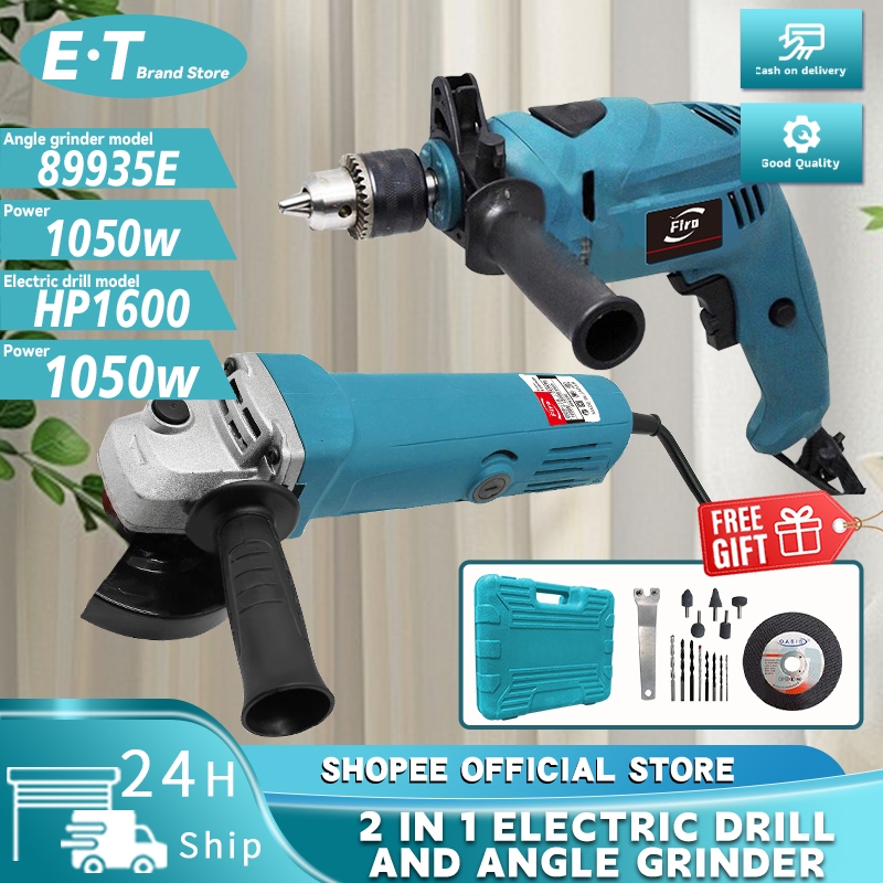 Powerful 2 in 1 Angle Grinder and Drill Set with Hard Case (FREE Disc ...