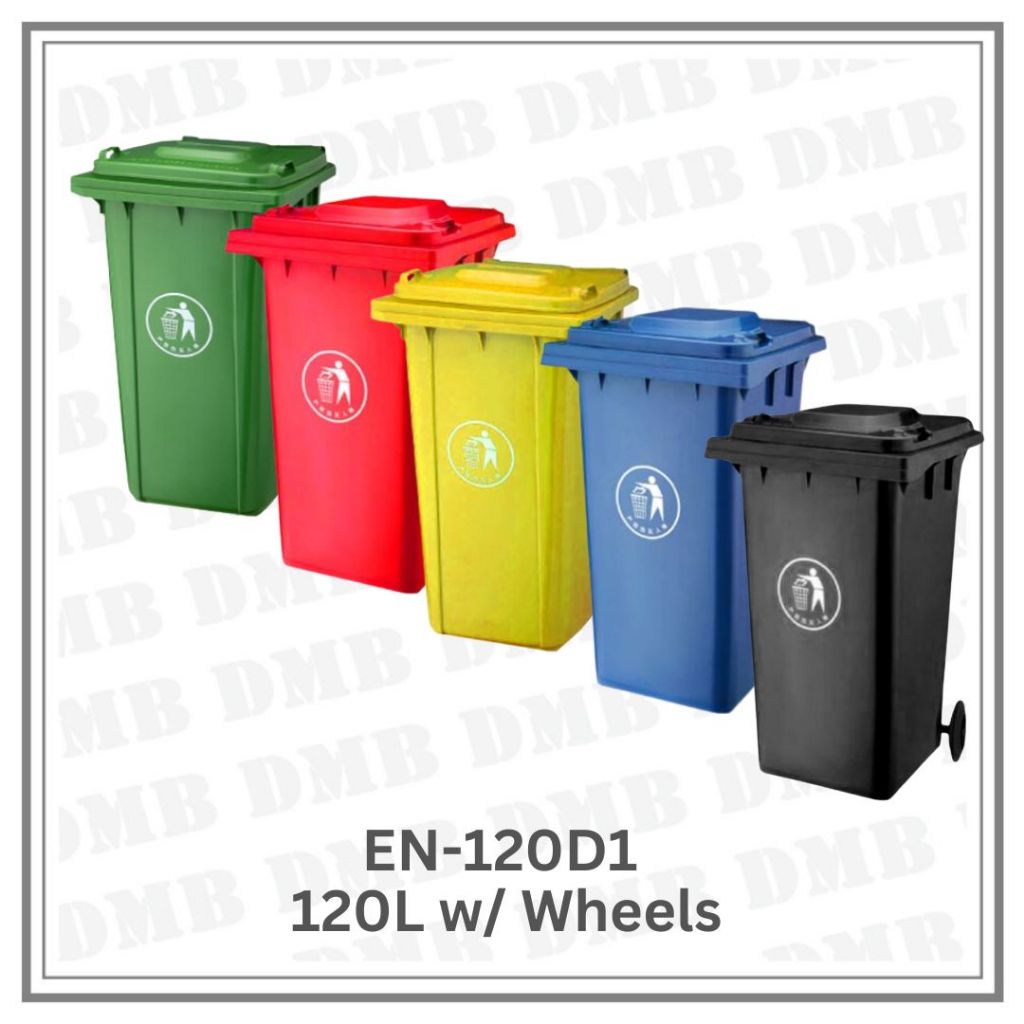 120 Liters Mobile Trash Bin with Cover and Wheels Assorted Colors (EN ...