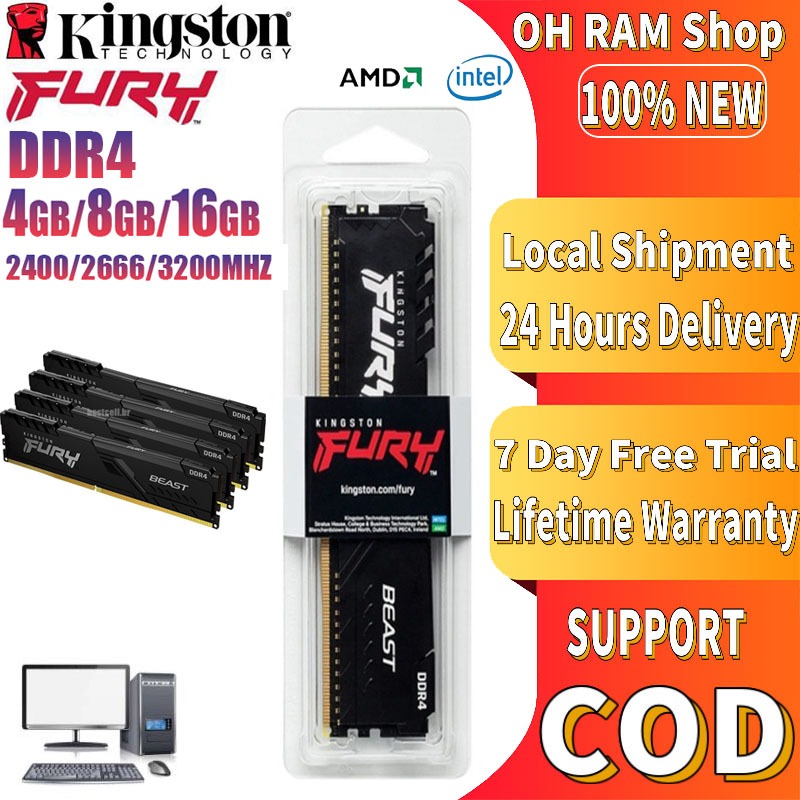 【Local delivery】Kingston FURY BEAST DDR4 4GB 8GB 16GB 2400MHZ 2666MHZ 3200MHZ Desktop DIMM RAM ...