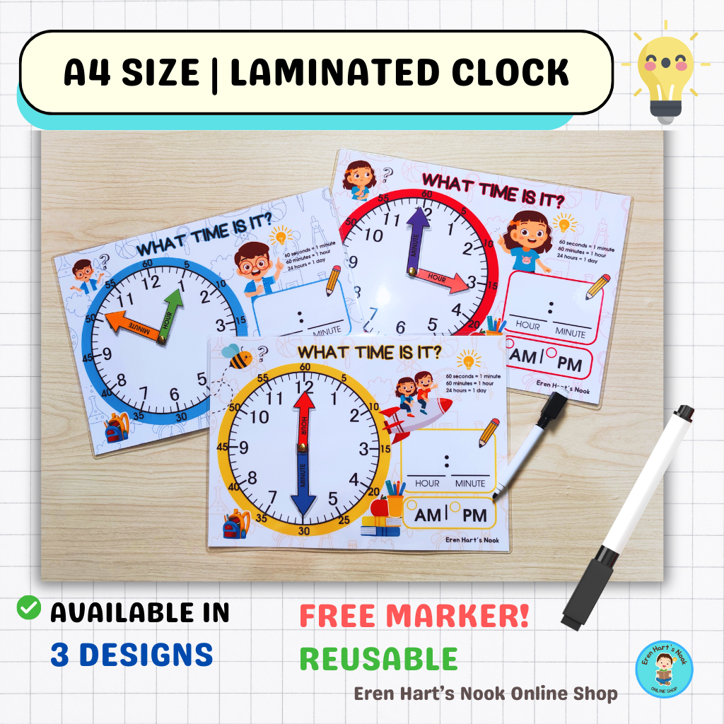 LAMINATED CLOCK | A4 SIZE WITH FREE MARKER | Shopee Philippines