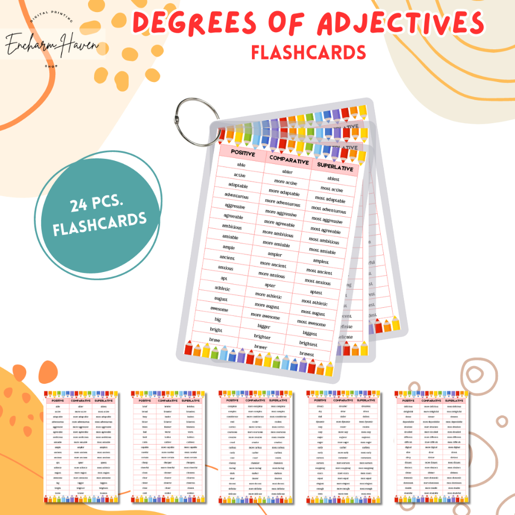 'DEGREES OF ADJECTIVES' Fully Laminated Educational Flashcards [24 pcs ...